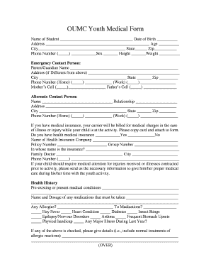 Fillable Online connect2orange OUMC Youth Medical Form - Orange United Methodist Church Fax ...