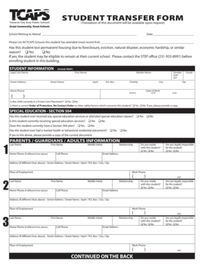 Fillable Online STUDENT TRANSFER FORM - Traverse City Area Public ...