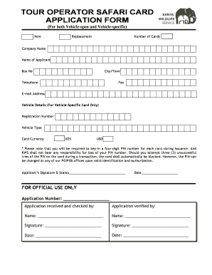 Fillable Online kws virtual vps-host TOUR OPERATOR SAFARI CARD ...