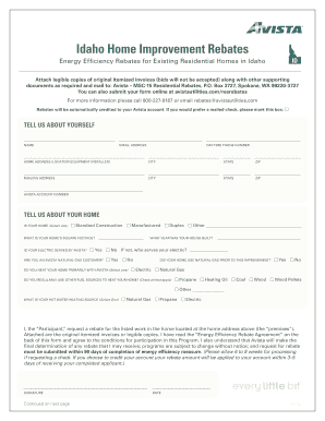 Fillable Online IDaHo Home ImPRoVemeNT RebaTes foRm - Avista Utilities ...