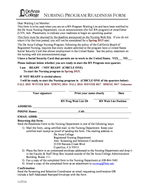 Fillable Online deanza Nursing program readiness form - De Anza College - deanza Fax Email Print ...