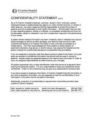 Fillable Online deanza CONFIDENTIALITY STATEMENT (2 - deanza Fax Email ...