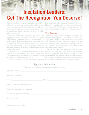 Fillable Online insulation Appraisal Information form - National ...