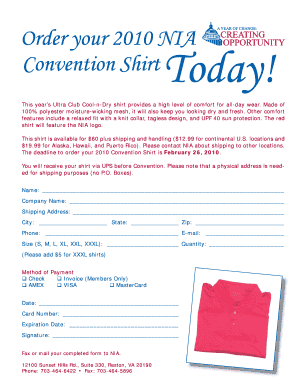 Fillable Online insulation Convention shirt order form - insulation Fax ...