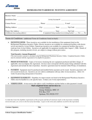 Fillable Online REFRIGERATED WAREHOUSE INCENTIVE AGREEMENT Fax Email ...