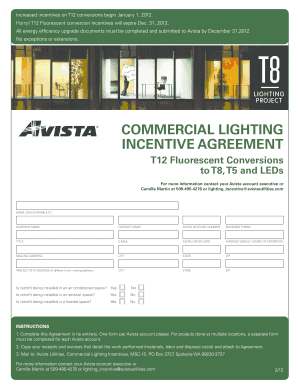 Fillable Online T12 Lighting Incentives - Avista Utilities Fax Email ...