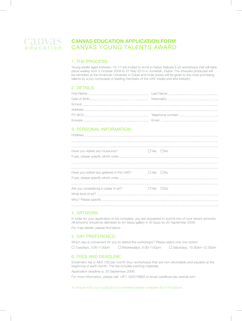 Fillable Online CANVAS EDUCATION APPLICATION FORM Fax Email Print ...