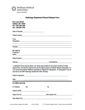 Fillable Online Radiology Department Record Release Form - Dedham ...