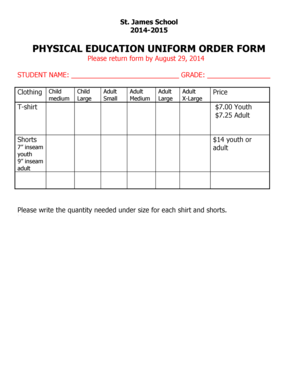 Fillable Online stjamesschoolhwd 2014-15 4-8 Physical Education Uniform ...