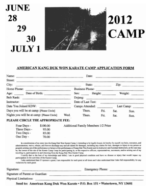 Fillable Online americankangdukwon Adult Camp Registration Form ...
