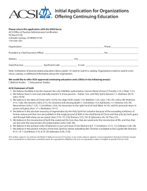 Fillable Online Organization Initial CEU Application - ACSI Fax Email ...