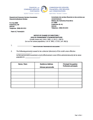 Fillable Online 0101 nccdn Form 6 / Formule 6 NOTICE OF CHANGE OF ...