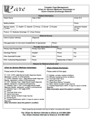 Fillable Online ucare Complex Case Management Form - UCare Fax Email ...