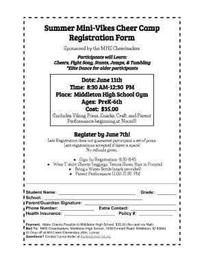 Fillable Online Summer Mini-Vikes Cheer Camp Registration Form Fax ...