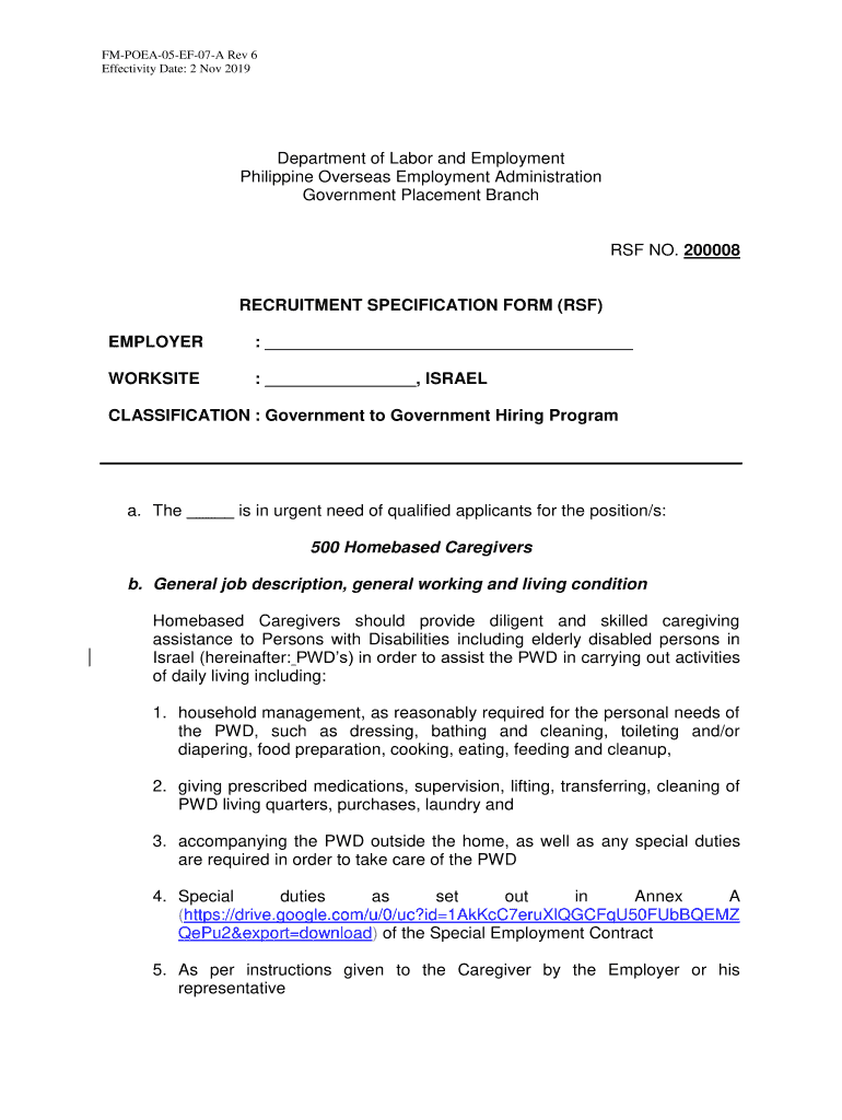 Fillable Online Fillable Online poea gov Recruitment specification form ...
