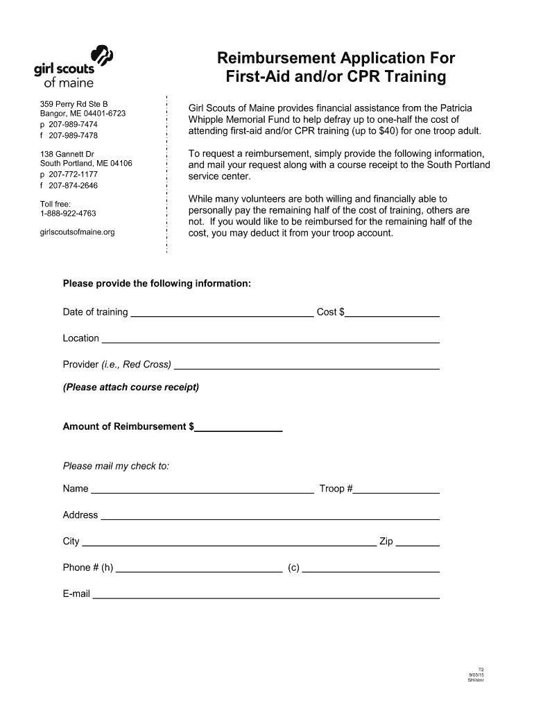 Fillable Online Reimbursement Application for First Aid and CPR ...