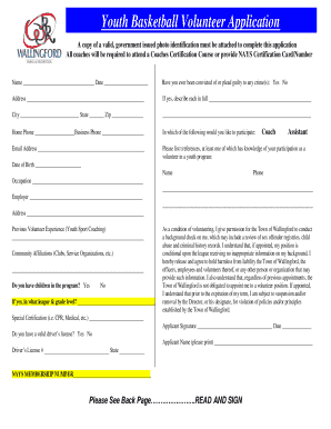 Fillable Online Youth Basketball Volunteer Application Fax Email Print ...