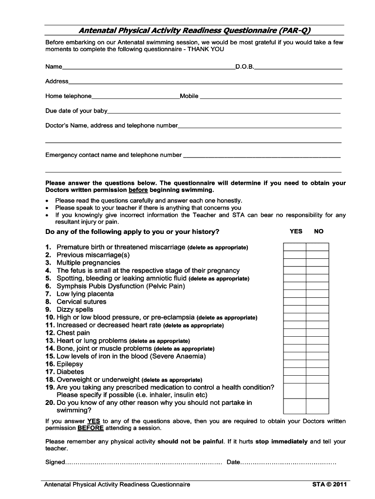 Fillable Online Antenatal Physical Activity Readiness Questionnaire.doc ...
