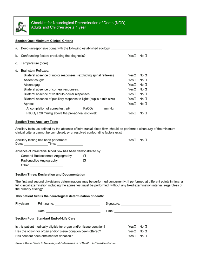Fillable Online Brain arrest: the neurological determination of death ...