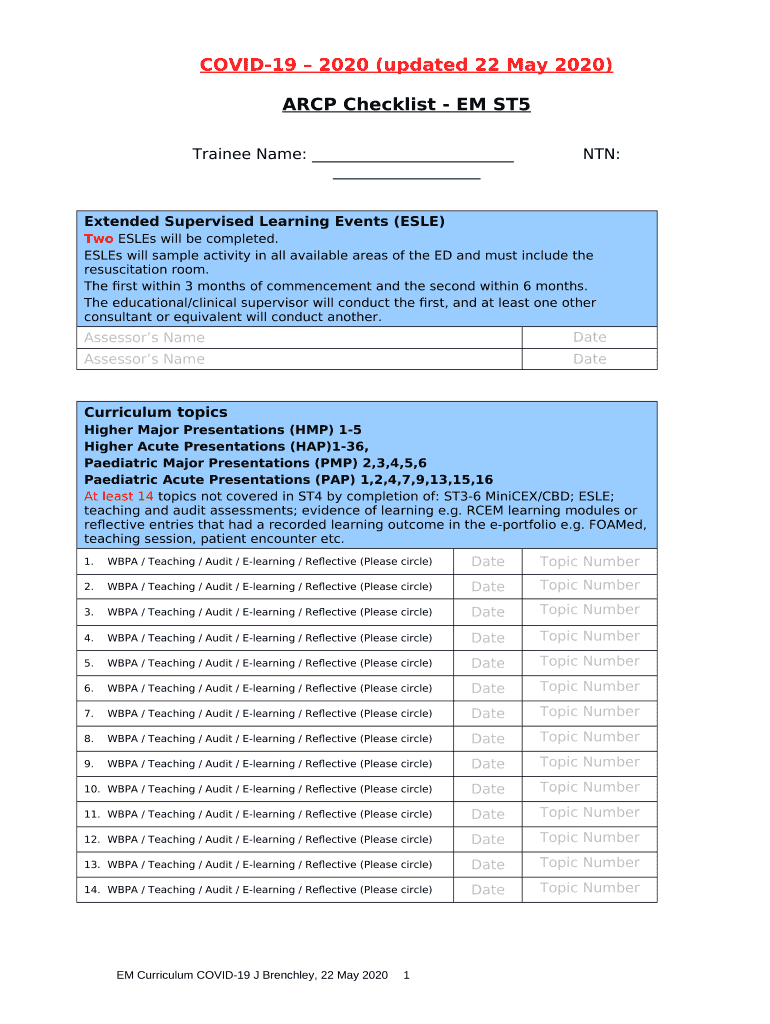 ARCP Checklist - EM ST5 Doc Template | pdfFiller