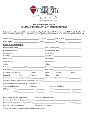 Fillable Online Child's NameNickname- Birthdate Home Address Fax Email ...