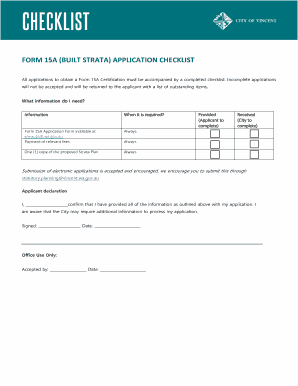 Fillable Online FORM 15A (BUILT STRATA) APPLICATION CHECKLIST Fax Email ...