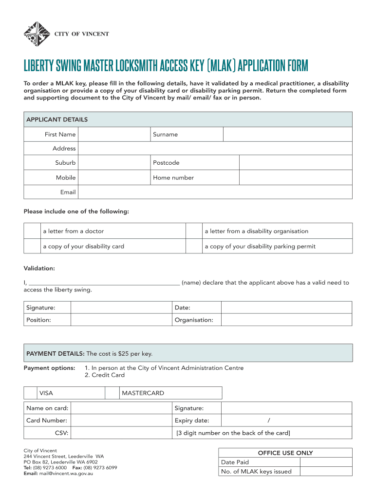 Fillable Online LIBERTY SWING MASTER LOCKSMITH ACCESS KEY (MLAK ...