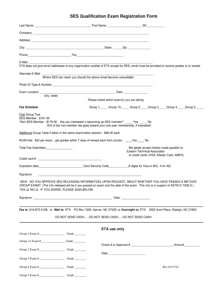 Fillable Online SES Qualification Exam Registration Form Fax Email ...