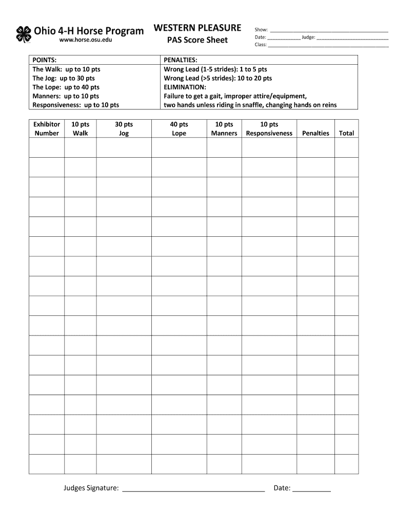 Fillable Online BARREL RACING PAS Score Sheet - Ohio 4-H Fax Email ...