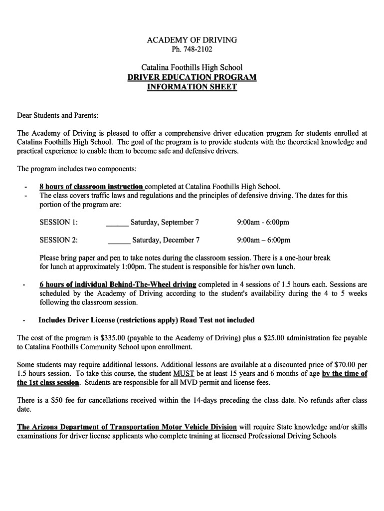 Fillable Online communityschools cfsd16 Academy of Driving Form.doc Fax ...