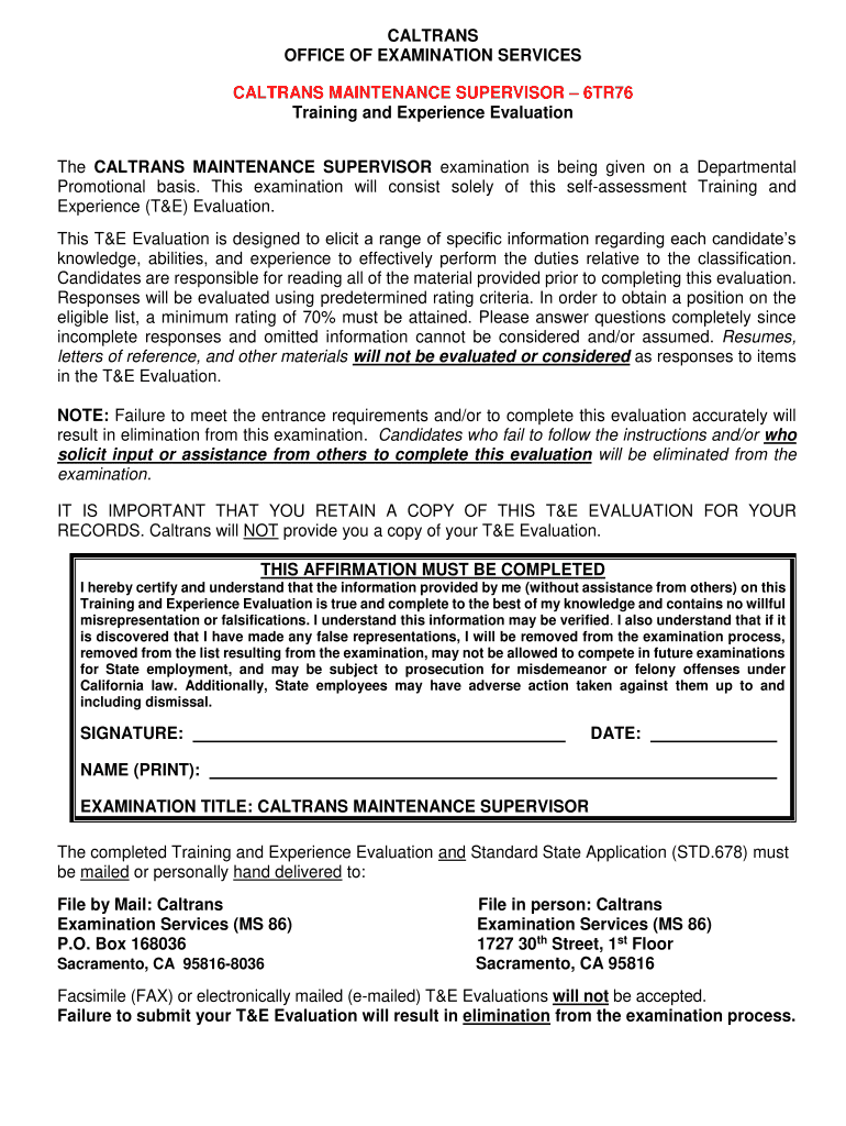 Fillable Online jobs ca This is an exam bulletin for the Caltrans ...