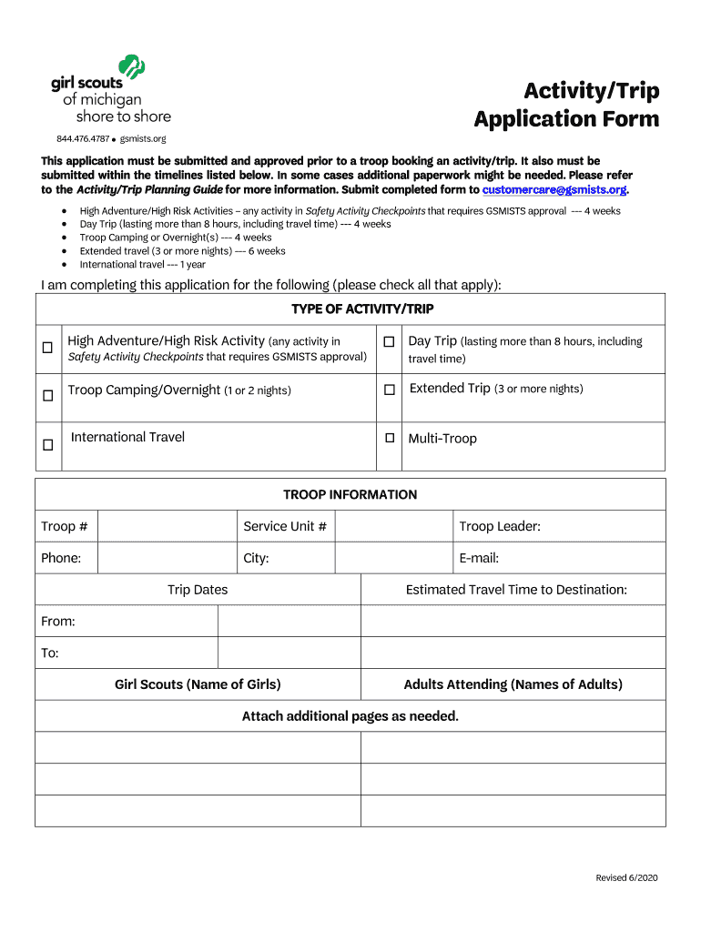Fillable Online Activity/Trip Application Form. Guidelines and ...
