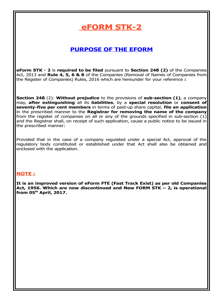 Fillable Online Form STK-2 - for Winding Up of Company - Compliance ...
