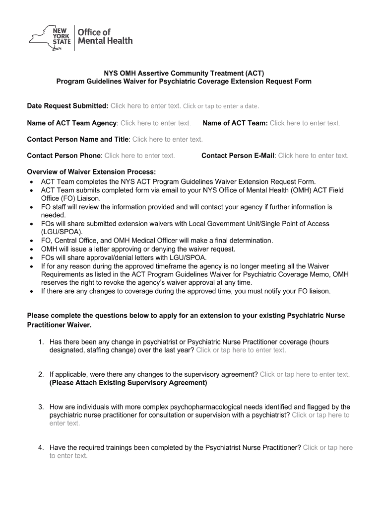 Fillable Online omh ny NYS OMH Psychiatric Coverage Extension Request ...