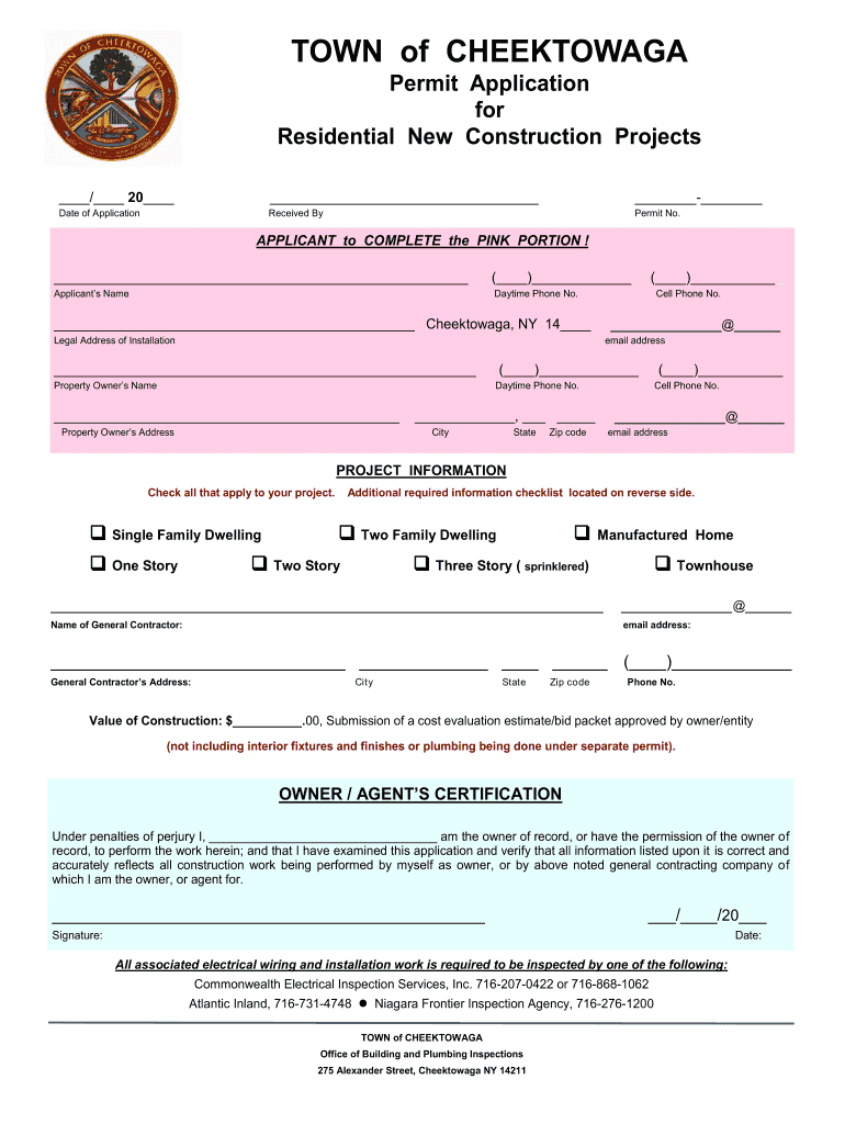 Fillable Online 2017 Residential Construction Permit Application Packet ...