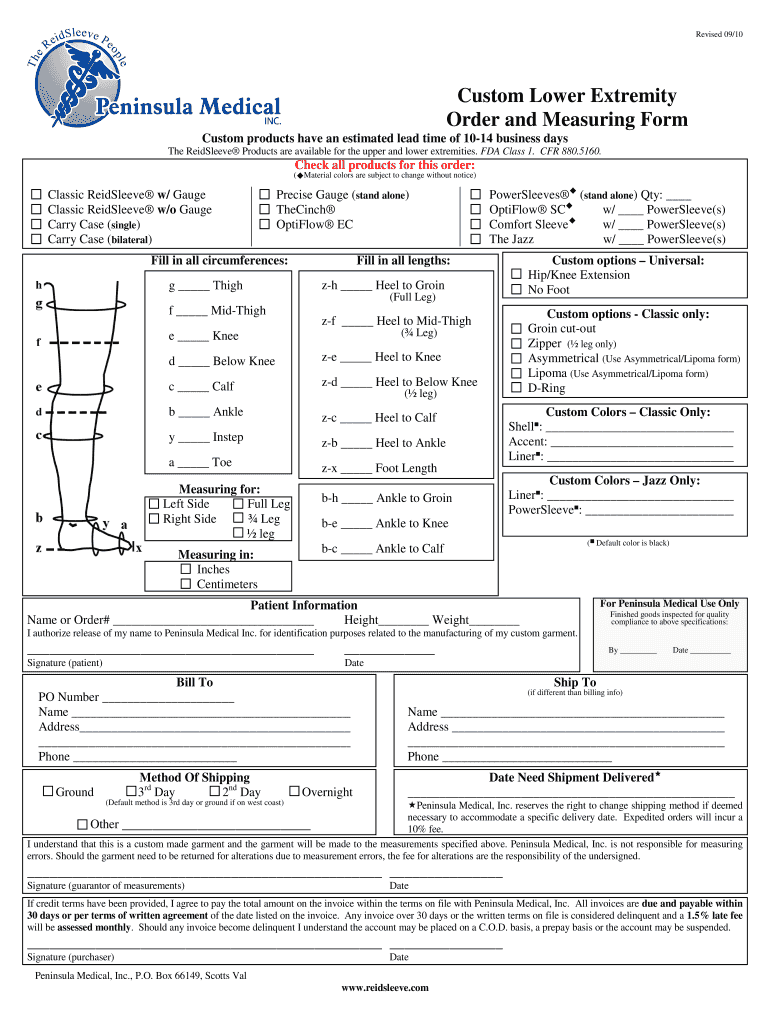 Fillable Online Body Works Compression - Peninsula Medical Custom Lower ...