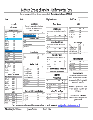 Fillable Online Redhurst Schools of Dancing- Uniform Order Form Fax ...