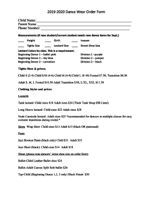 Fillable Online Dance Wear Order Form.docx Fax Email Print - pdfFiller