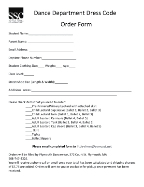 Fillable Online SSC Dance Dress Code Order form 2020 Fax Email Print ...