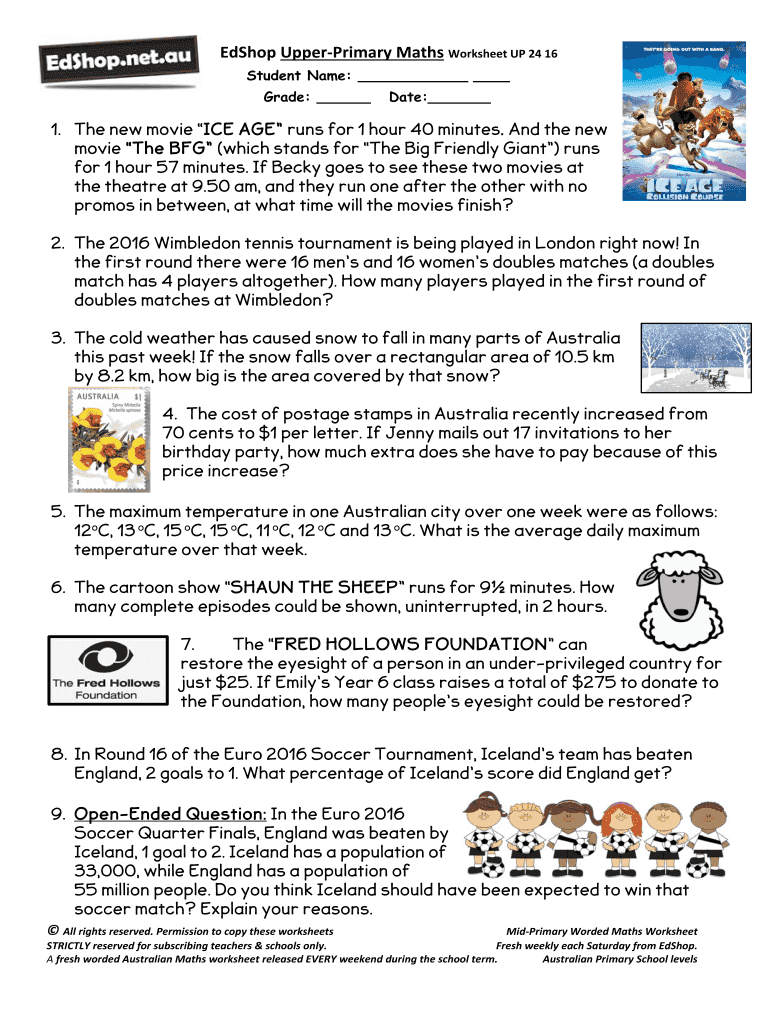 Fillable Online EdShop Upper-Primary Maths Worksheet UP 24 16 ...