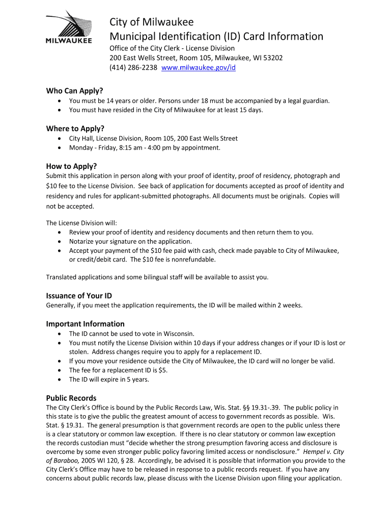 Fillable Online city milwaukee City of Milwaukee Municipal ...