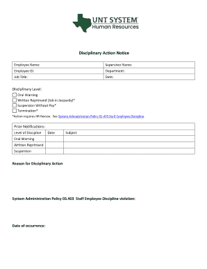 Fillable Online Disciplinary Level: Fax Email Print - pdfFiller