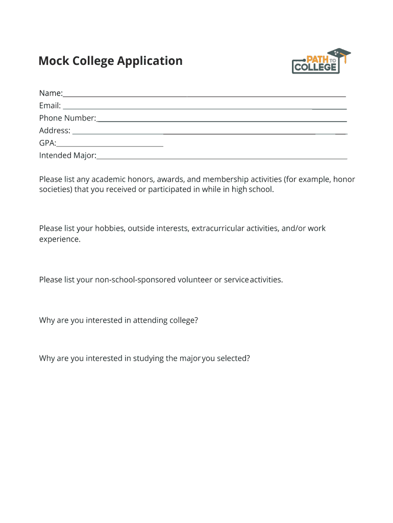 Fillable Online Mock College Application Fax Email Print - pdfFiller