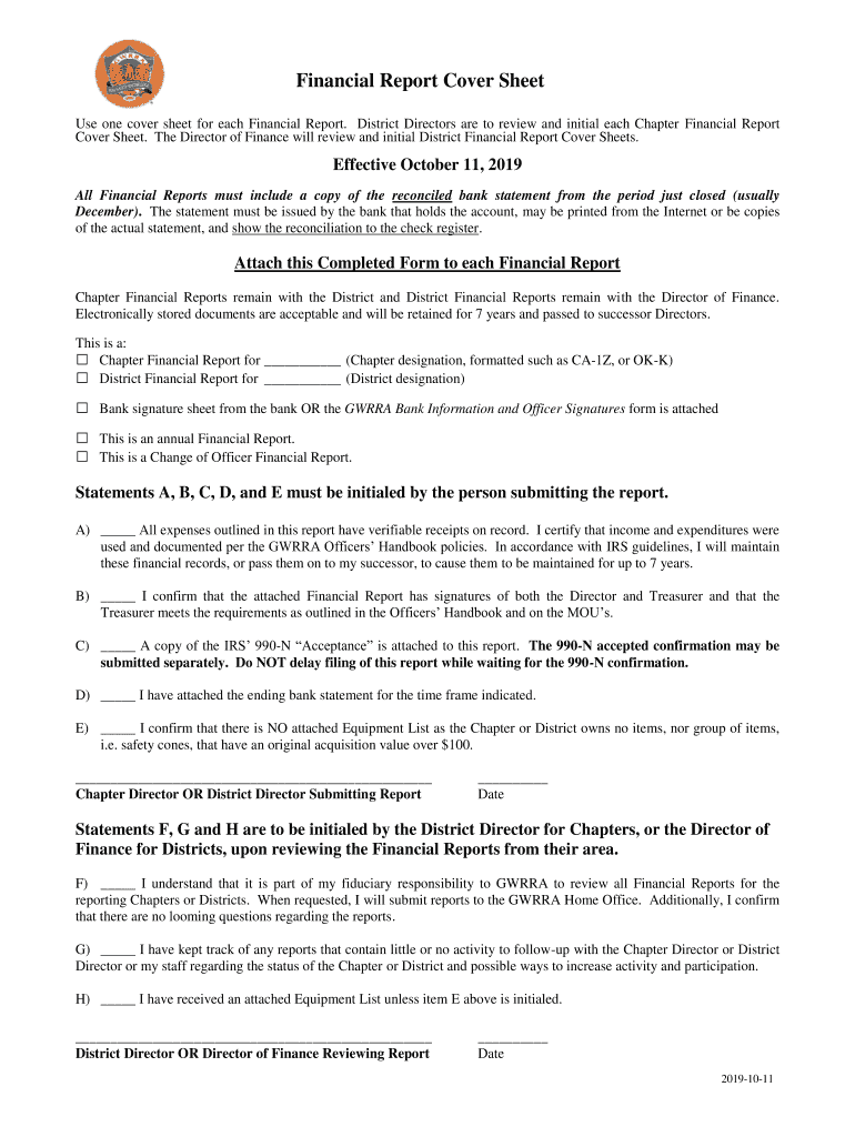 Fillable Online Use one cover sheet for each Financial Report Fax Email ...