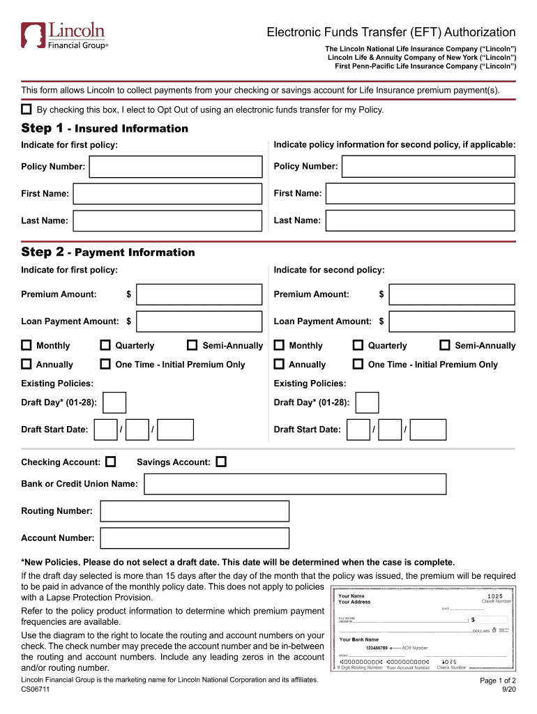 Electronic Funds Transfer (EFT) Authorization - Life Company: Fill out ...