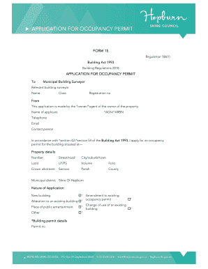 Fillable Online Form 15 - Application For Occupancy Permit Template ...