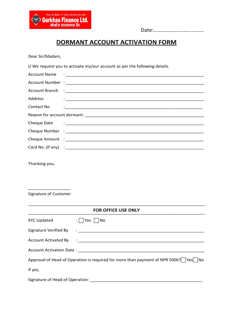 Dormant Account Activation Letter To Bank Format Pdf - Fill Online ...