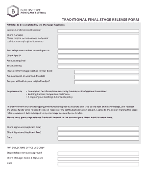 Fillable Online TRADITIONAL FINAL STAGE RELEASE FORM - BuildStore Fax ...