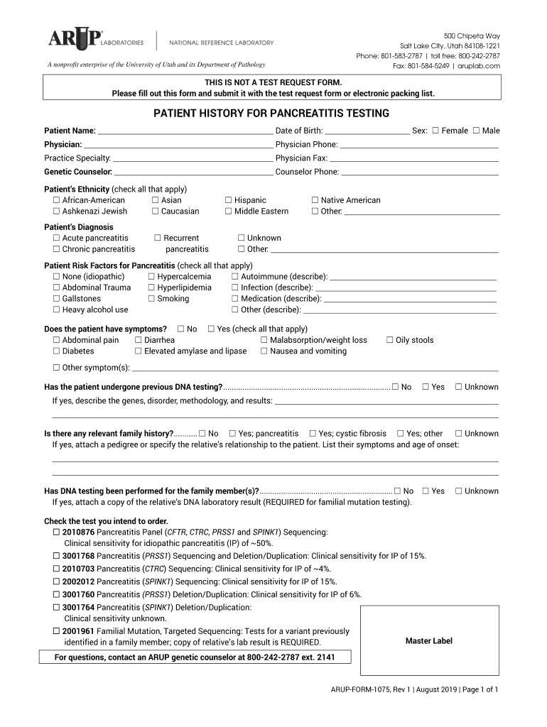 Fillable Online ARUP-FORM-1075 Pancreatitis Fax Email Print - pdfFiller