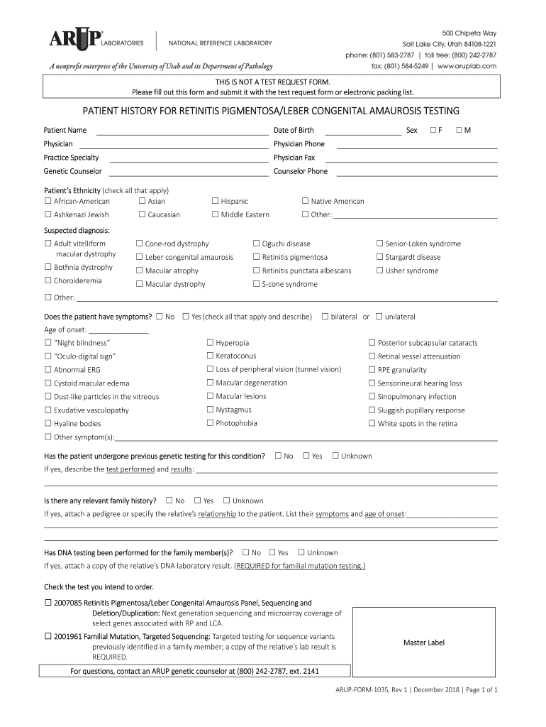 Fillable Online Patient History ARUP-FORM-1035 Retinitis Pigmentosa Fax ...